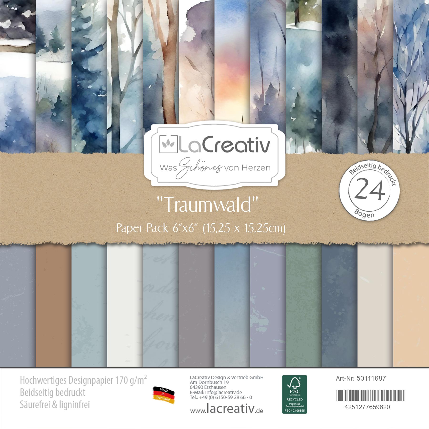 Designpapier "Traumwald" 6x6" 24 Bogen beidseitig - Kulricke Stempel ...